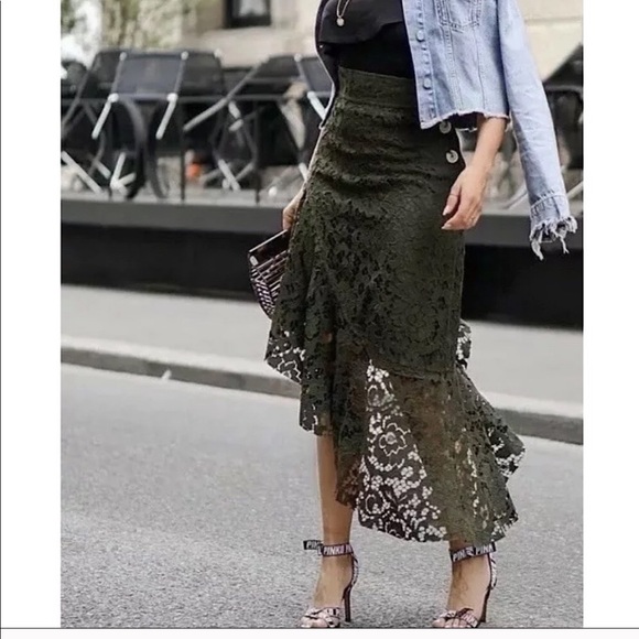 Zara | Skirts | Zara Asymmetrical Lace Ruffle Skirt | Poshmark